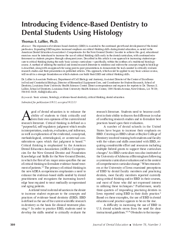 (PDF) Introducing Evidence-Based Dentistry to Dental Students Using ...