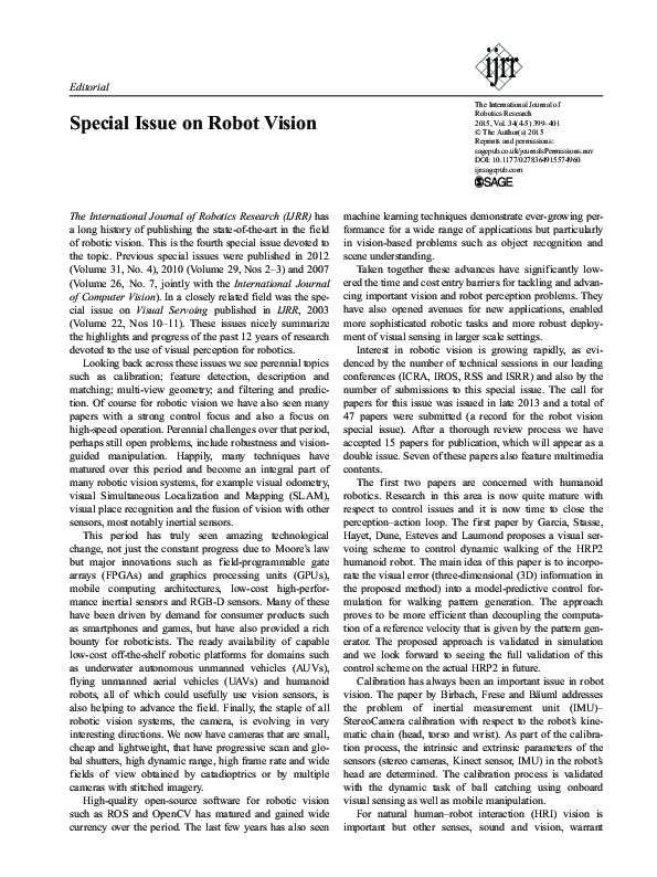 (PDF) Special Issue On 'Robot Vision (PDF) Special Issue On 'Robot Vision