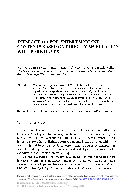 (PDF) Interaction for Entertainment Contents Based on Direct ...