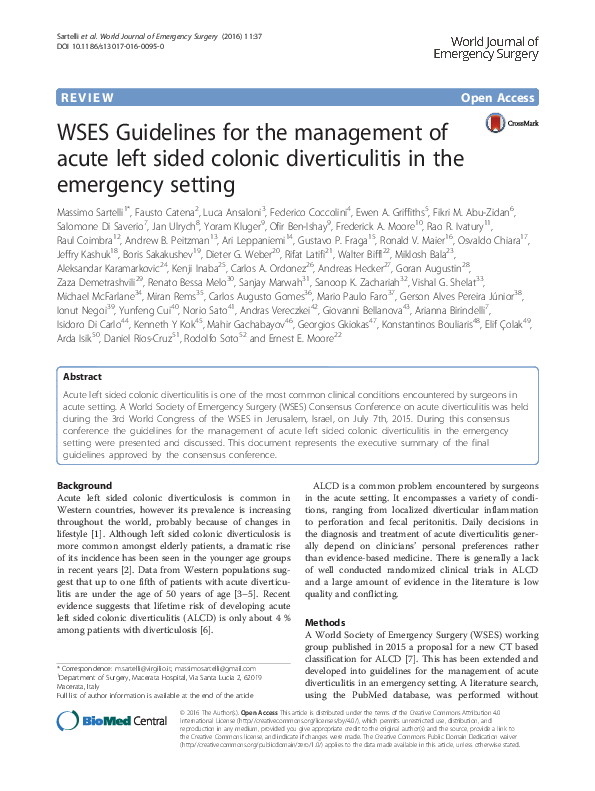 (PDF) WSES Guidelines for the management of acute left sided colonic ...