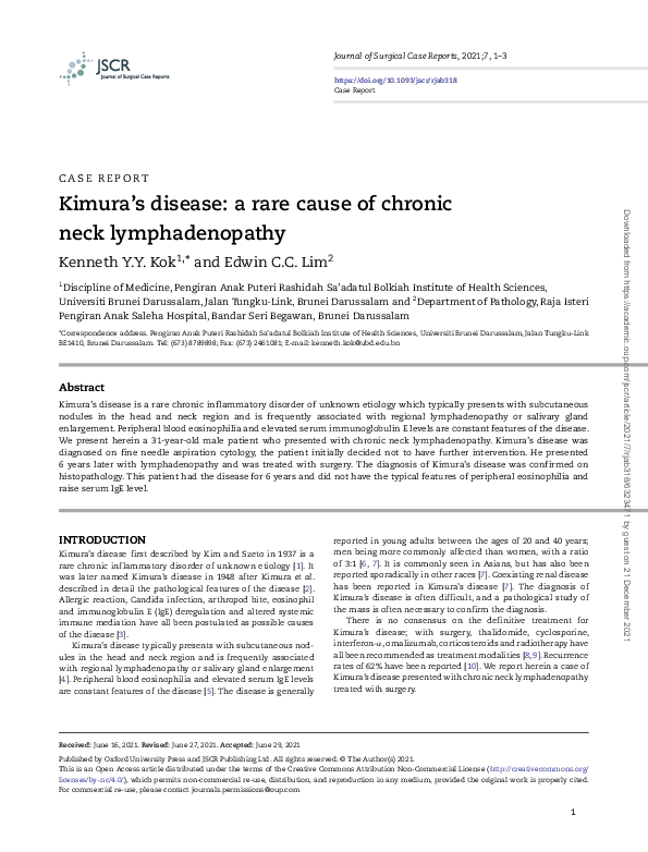 (PDF) Kimura’s disease: a rare cause of chronic neck lymphadenopathy