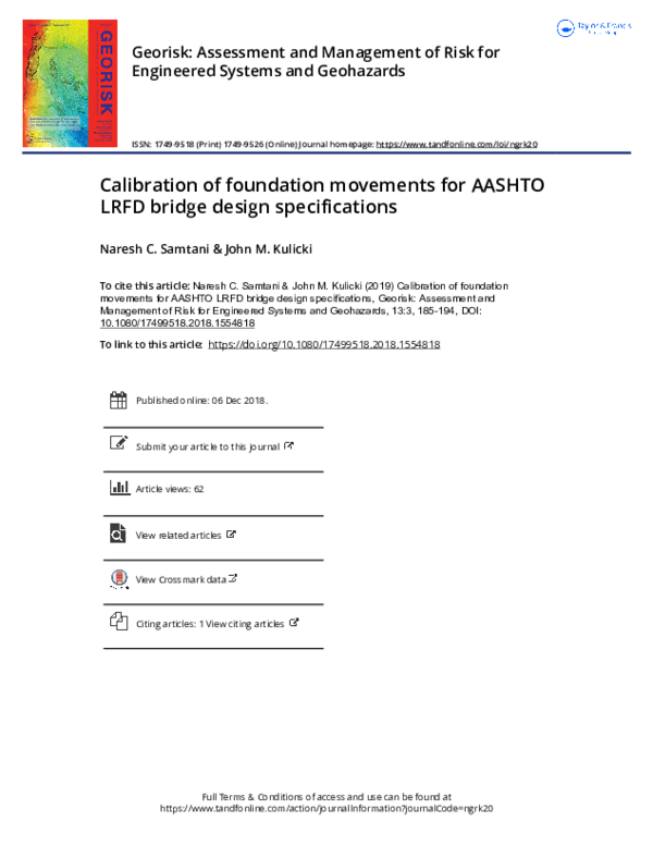 (PDF) Calibration of foundation movements for AASHTO LRFD bridge design ...