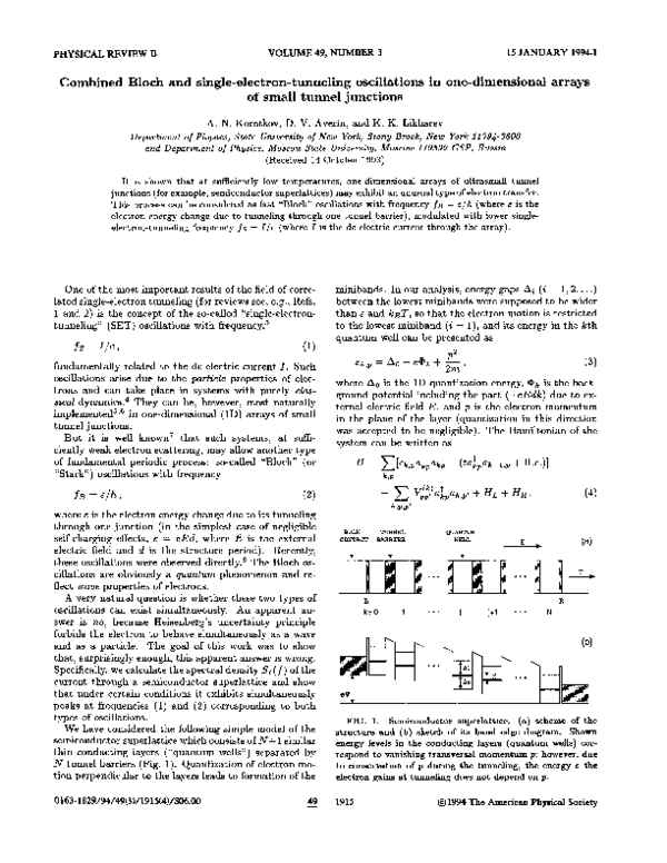 (PDF) Combined Bloch and single-electron-tunneling oscillations in one-dimensional arrays of ...