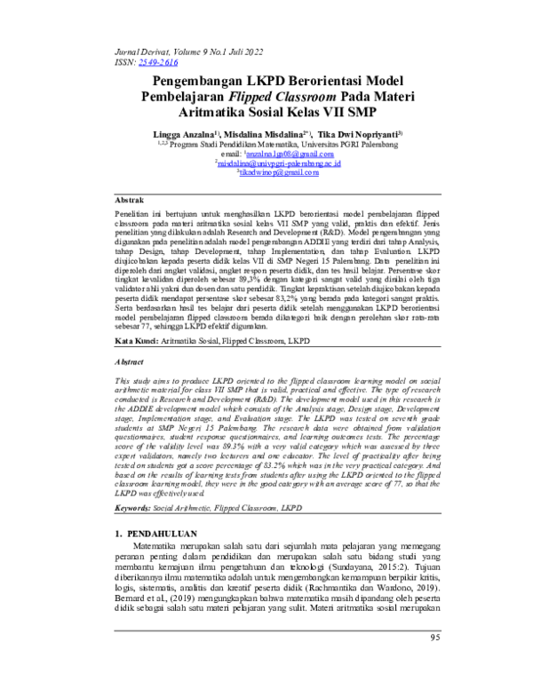 (PDF) Pengembangan LKPD Berorientasi Model Pembelajaran Flipped Classroom Pada Materi Aritmatika ...