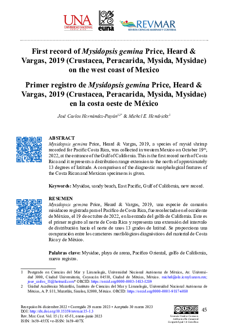 (PDF) First record of Mysidopsis gemina Price, Heard & Vargas, 2019 ...