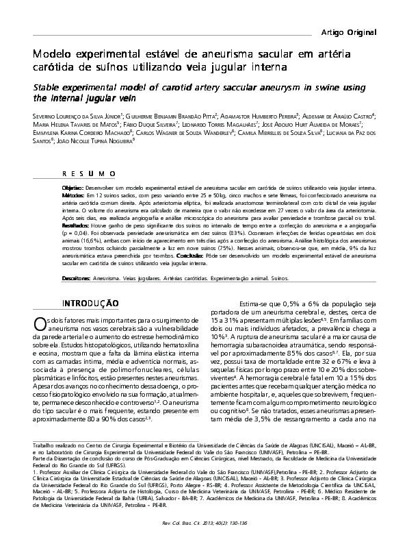 (PDF) Modelo experimental estável de aneurisma sacular em artéria ...