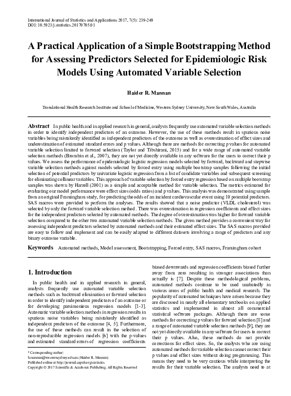 (PDF) A Practical Application of a Simple Bootstrapping Method for ...