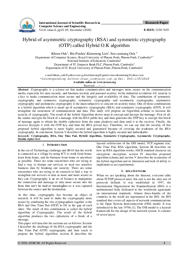 (PDF) Hybrid of asymmetric cryptography (RSA) and symmetric ...