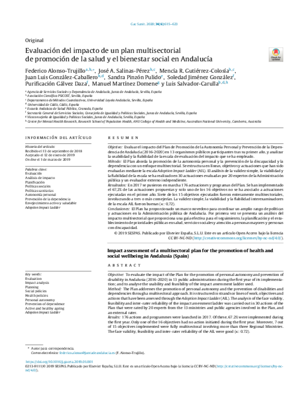 (PDF) Evaluación del impacto de un plan multisectorial de promoción de la salud y el bienestar ...