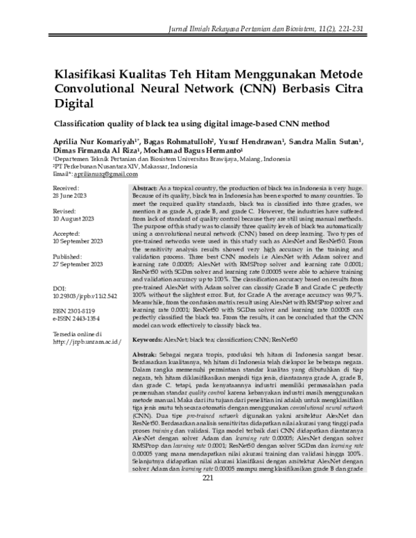 (PDF) Klasifikasi Kualitas Teh Hitam Menggunakan Metode Convolutional ...