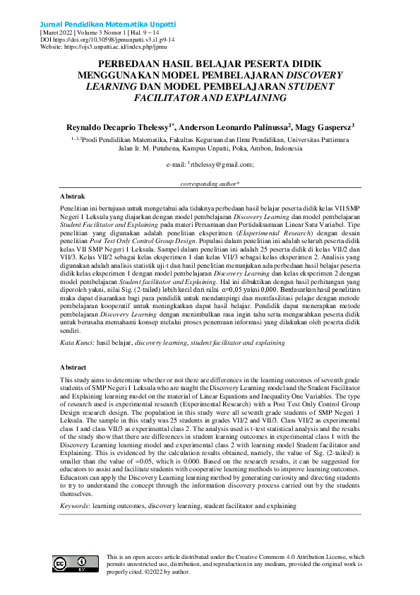 (PDF) Perbedaan Hasil Belajar Peserta Didik Menggunakan Model Pembelajaran Discovery Learning ...