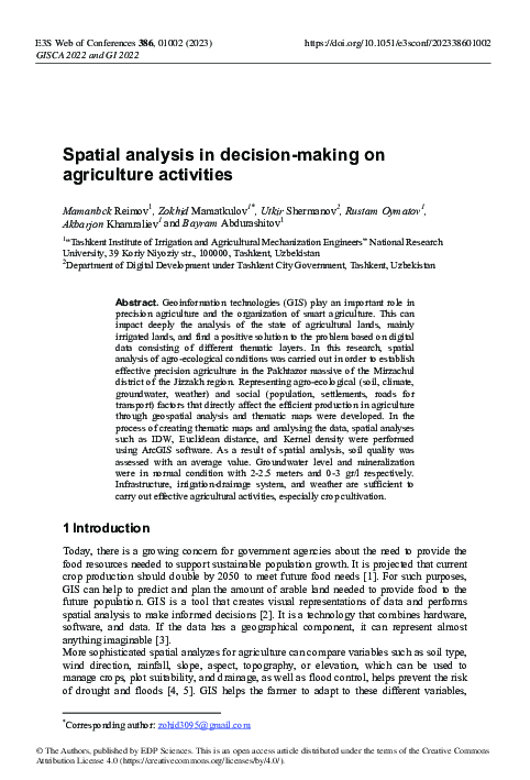 (PDF) Spatial analysis in decision-making on agriculture activities