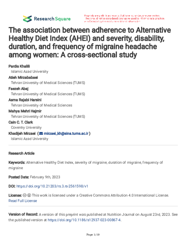 (PDF) The association between adherence to Alternative Healthy Diet ...