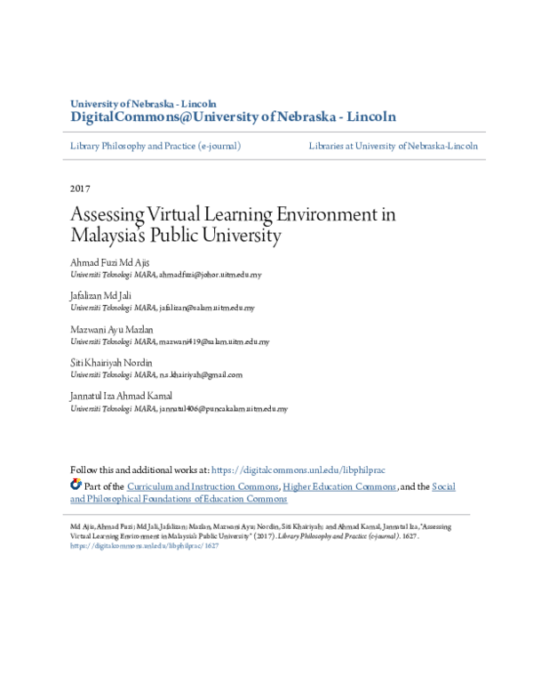 (PDF) Assessing Virtual Learning Environment in Malaysia’s Public ...