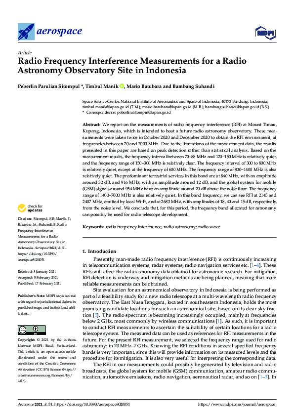 (PDF) Radio Frequency Interference Measurements for a Radio Astronomy ...