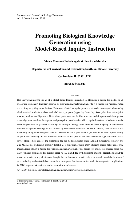 (PDF) Promoting Biological Knowledge Generation using Model-Based ...