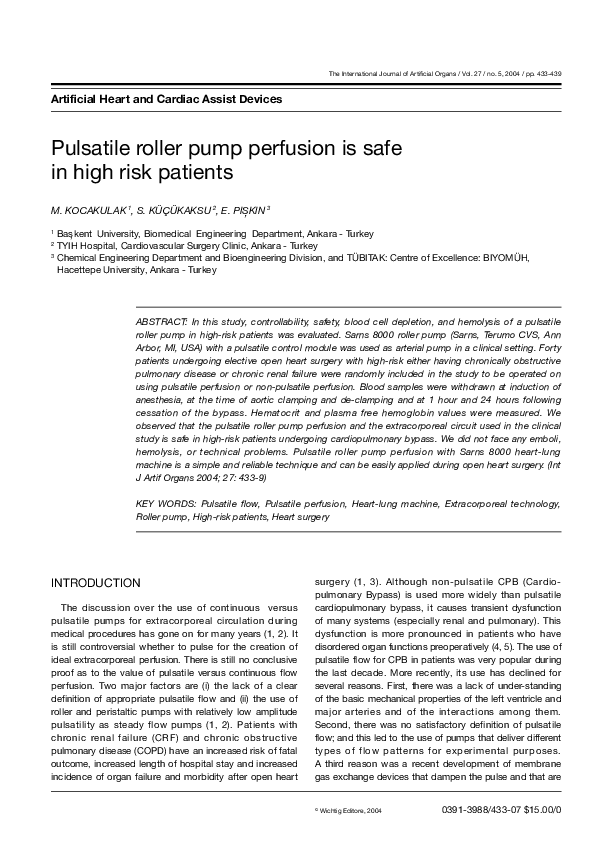 (PDF) Pulsatile roller pump perfusion is safe in high risk patients