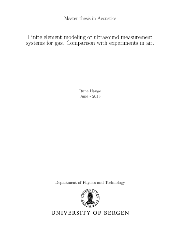 Pdf Finite Element Modeling Of Ultrasound Measurement Systems For Gas Comparison With