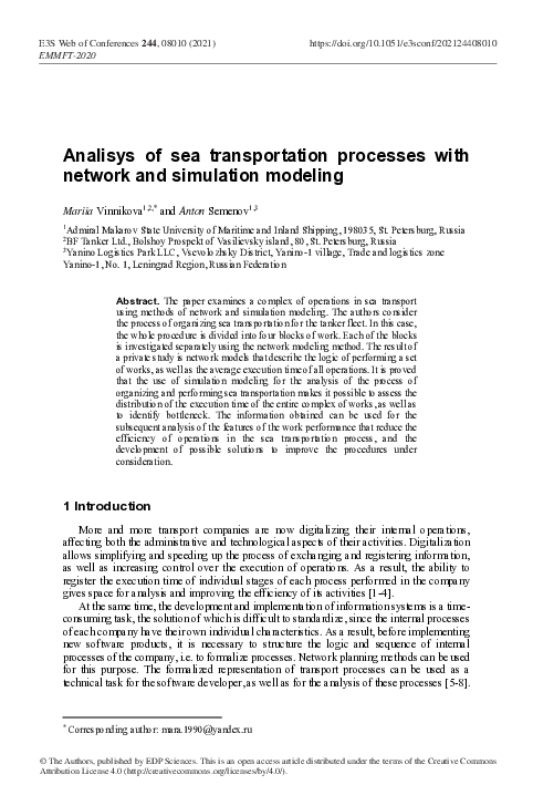 (PDF) Analisys of sea transportation processes with network and ...