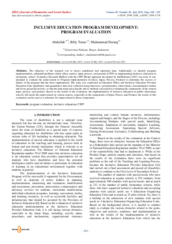 (PDF) Inclusive Education Program Development: Program Evaluation