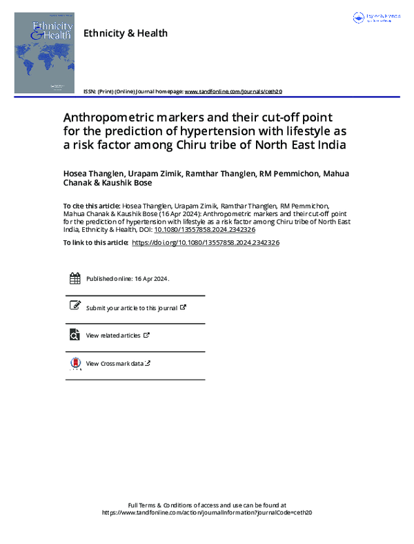 (PDF) Anthropometric markers and their cut-off point for the prediction ...