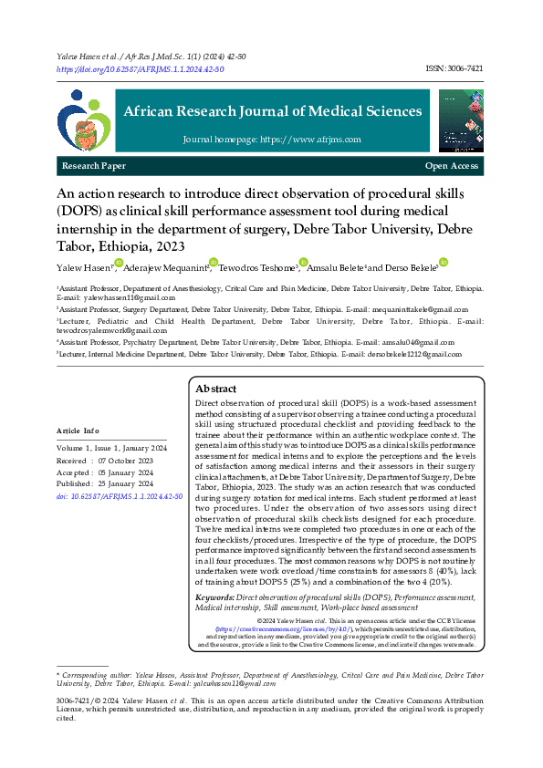 (PDF) An action research to introduce direct observation of procedural ...