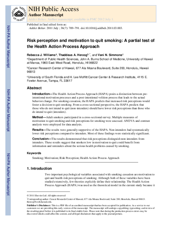 (PDF) Risk perception and motivation to quit smoking: A partial test of ...