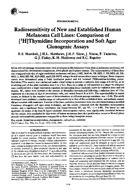 (PDF) Radiosensitivity of new and established human melanoma cell lines ...