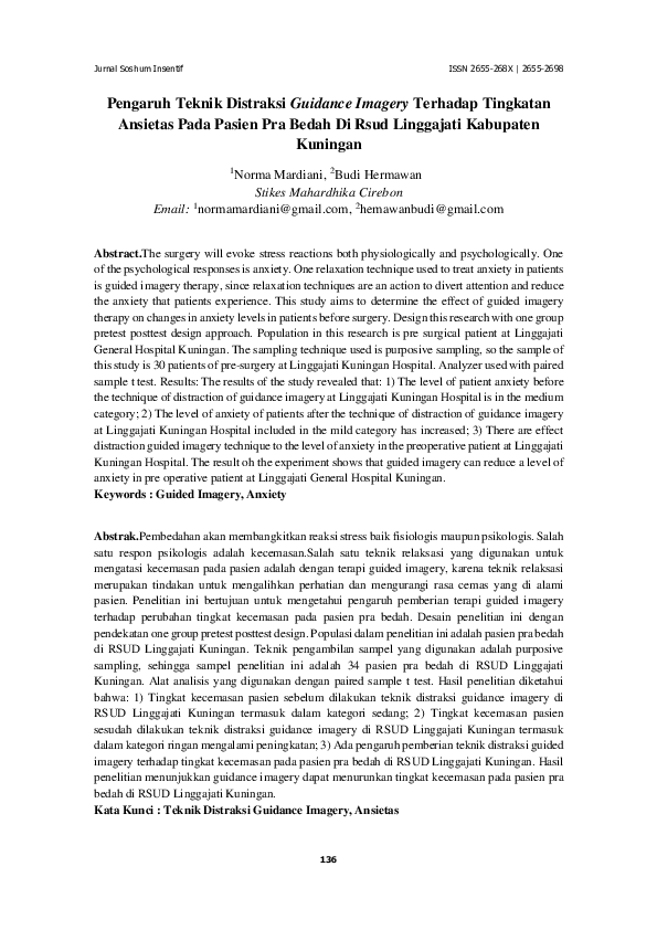 (PDF) Pengaruh Teknik Distraksi Guidance Imagery Terhadap Tingkatan ...