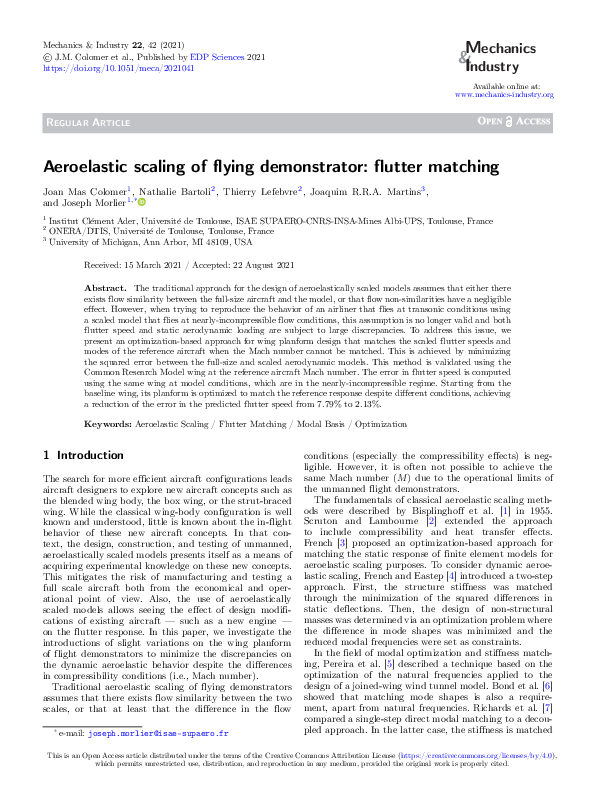 (PDF) Aeroelastic scaling of flying demonstrator: flutter matching