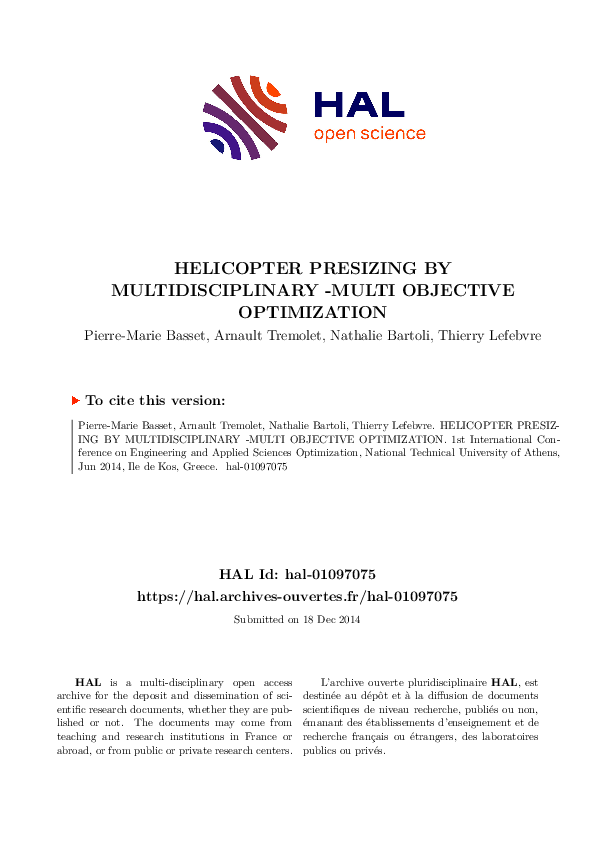 (PDF) Helicopter Presizing by Multidisciplinary -Multi Objective ...