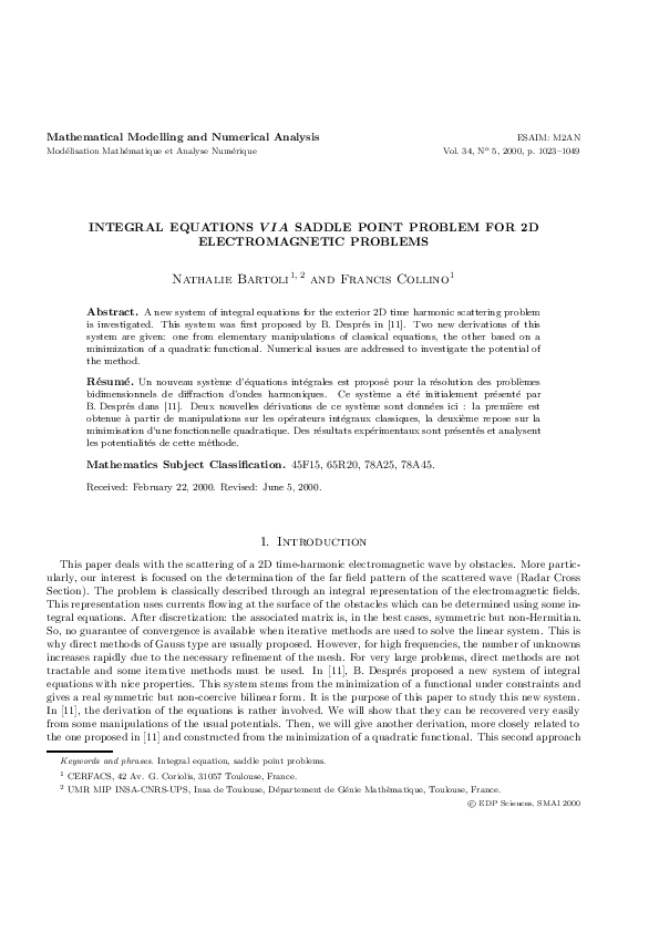 (PDF) Integral EquationsVIASaddle Point Problem for 2D Electromagnetic Problems