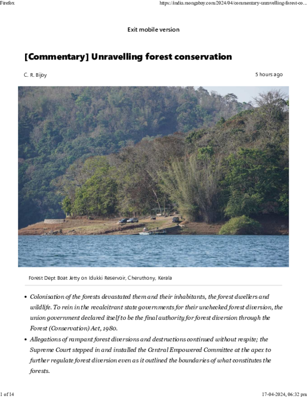 (PDF) Unravelling forest conservation, Mongabay-India, 17 April