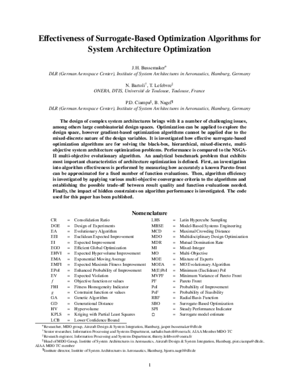 Pdf Effectiveness Of Surrogate Based Optimization Algorithms For