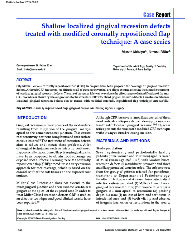 (PDF) Shallow localized gingival recession defects treated with ...