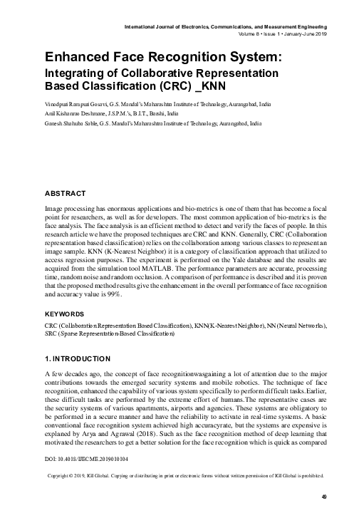 Pdf Enhanced Face Recognition System