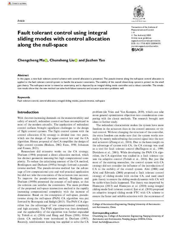 (PDF) Fault tolerant control using integral sliding modes