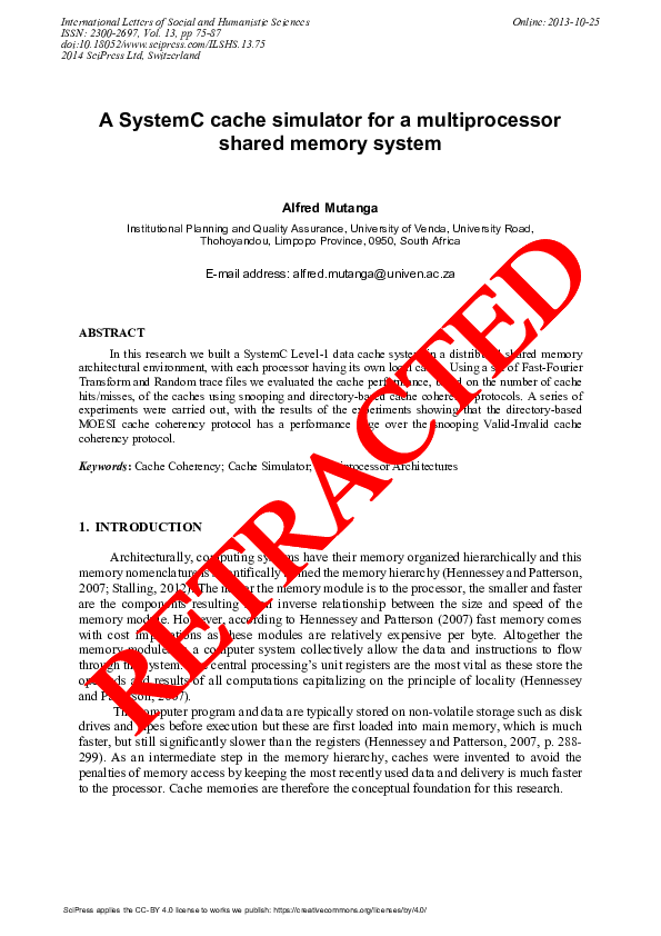 (PDF) A SystemC Cache Simulator for a Multiprocessor Shared Memory System