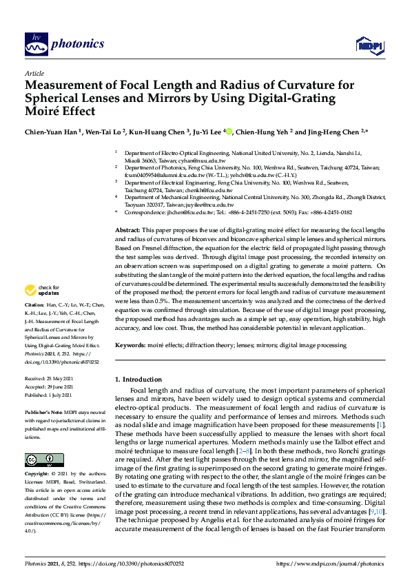 (PDF) Measurement of Focal Length and Radius of Curvature for Spherical Lenses and Mirrors by ...