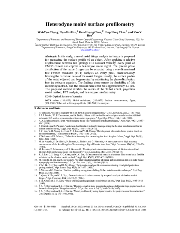 (PDF) Heterodyne moiré surface profilometry