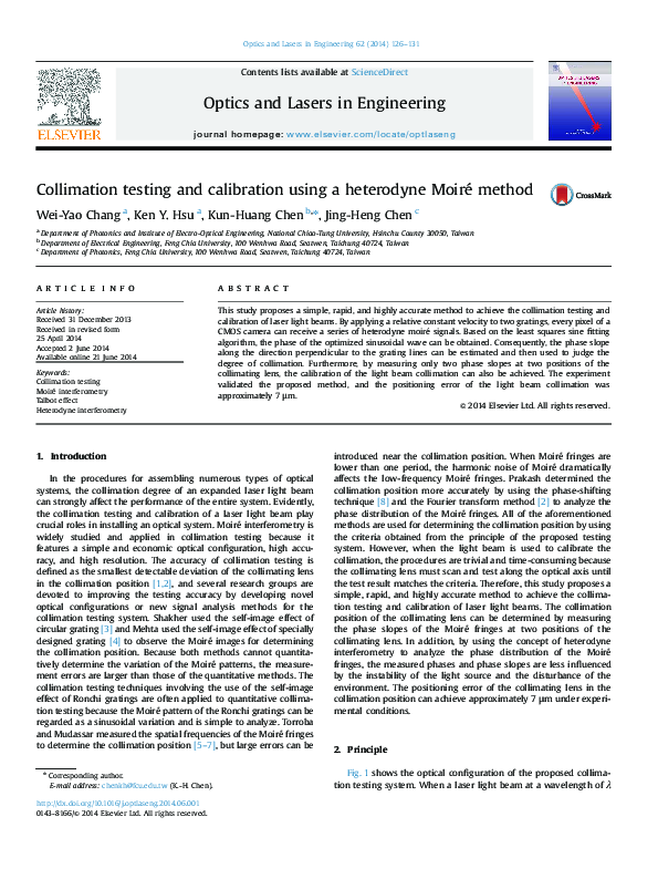 (PDF) Collimation testing and calibration using a heterodyne Moiré method