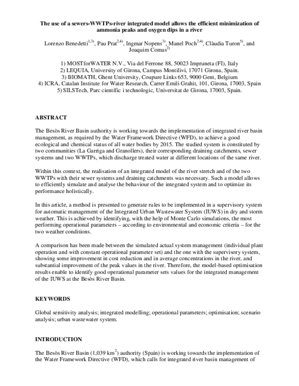 (PDF) The Use of a Sewers-WWTPs-River Integrated Model Allows the ...
