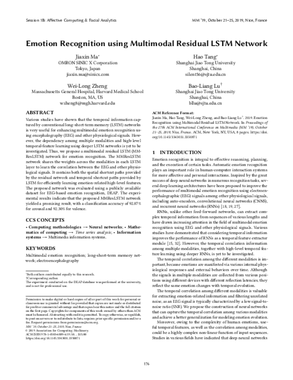 (PDF) Emotion Recognition using Multimodal Residual LSTM Network