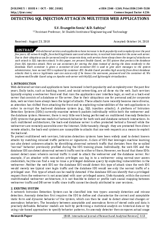 (PDF) Detecting SQL Injection Attack in Multitier Web Applications