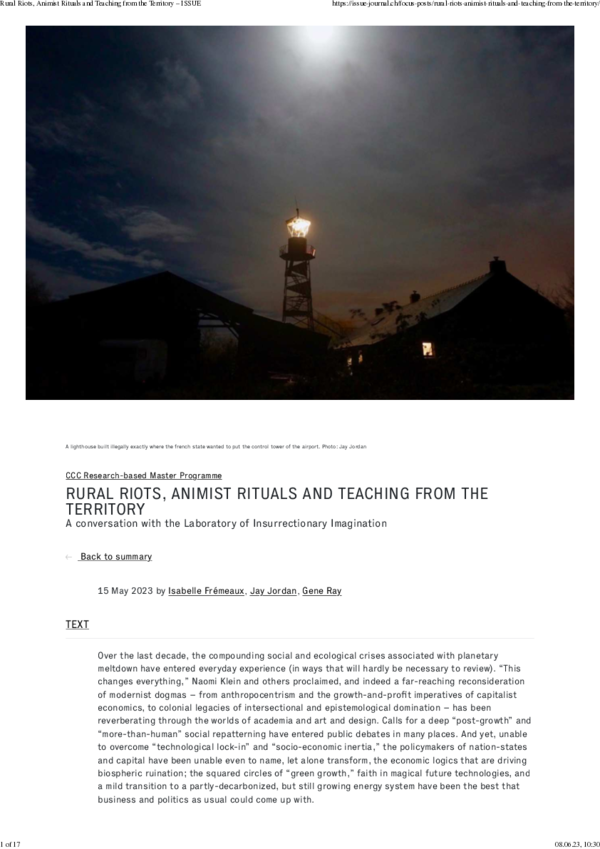 (PDF) Rural Riots Animist Rituals and Teaching from the Territory: A ...