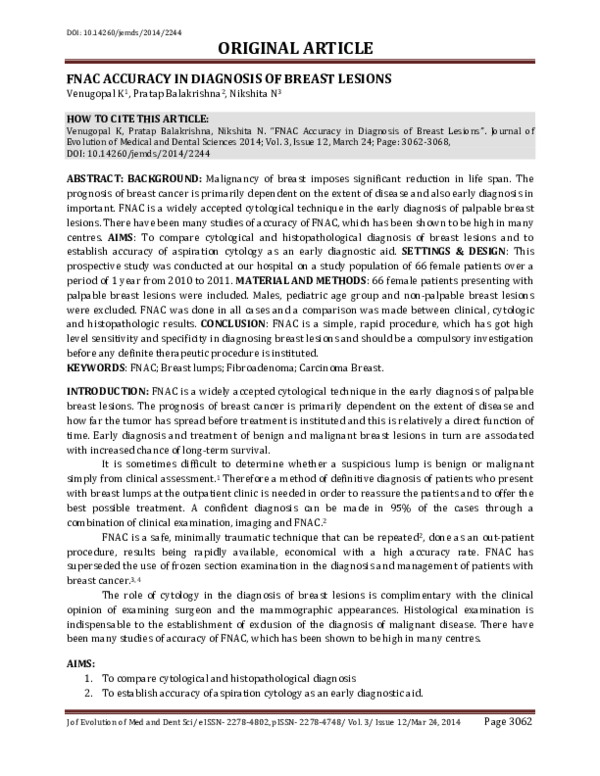 (PDF) Fnac Accuracy in Diagnosis of Breast Lesions