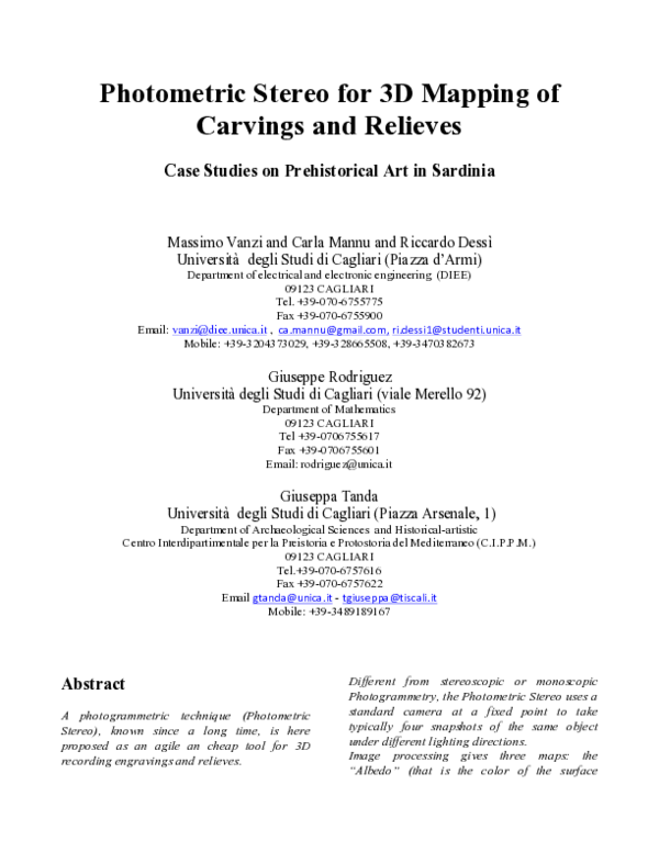 (PDF) Photometric Stereo for 3D Mapping of Carvings and Relieves ...