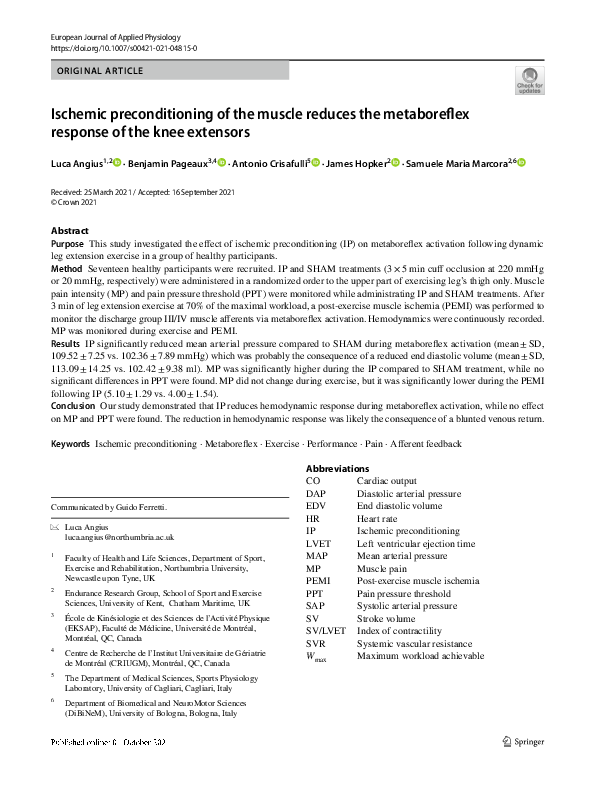 (PDF) Ischemic preconditioning of the muscle reduces the metaboreflex ...