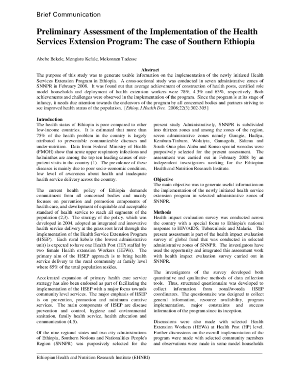 (PDF) Brief Communication Preliminary Assessment of the Implementation ...