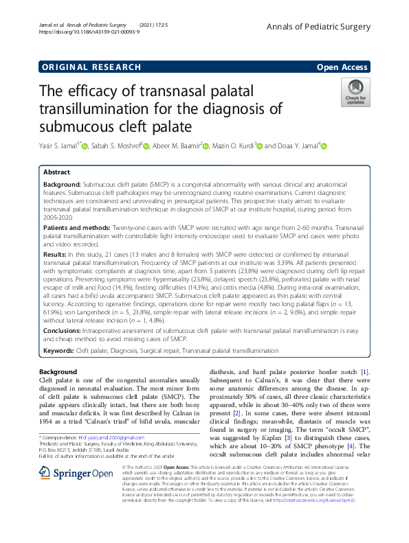 (PDF) The efficacy of transnasal palatal transillumination for the ...